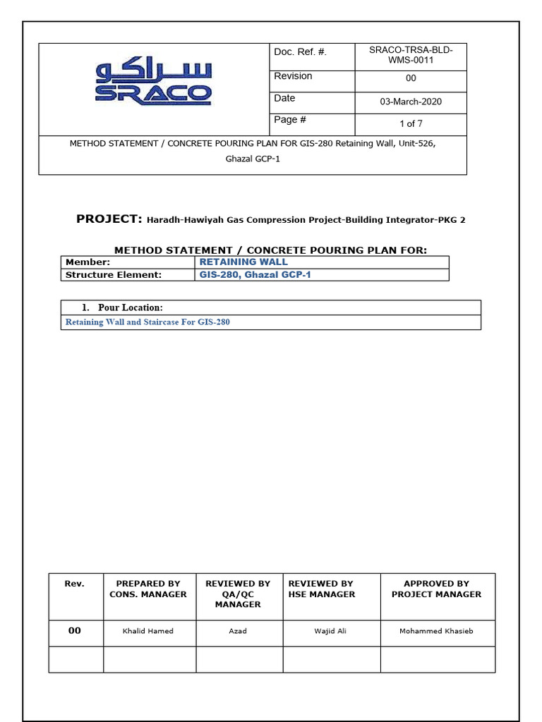 Concrete Pouring Plan - GIS-280 Retaining Wall | PDF | Concrete | Materials