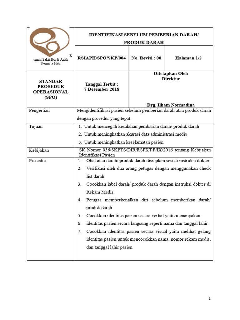 Spo Pemberian Produk Darah PKT | PDF