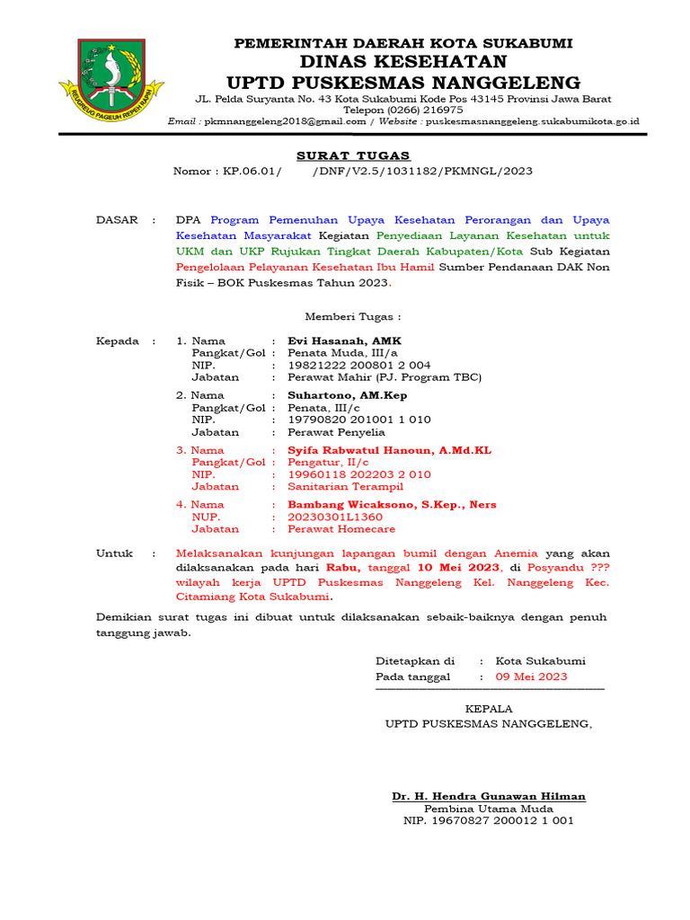 Surat Tugas Bok 2023 | PDF