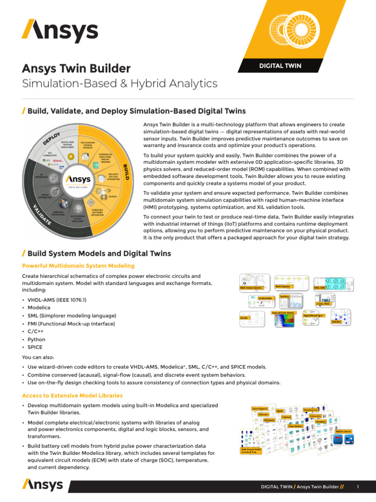Ansys Twin Builder Technical Datasheet | PDF | Simulation | Electronic Circuits