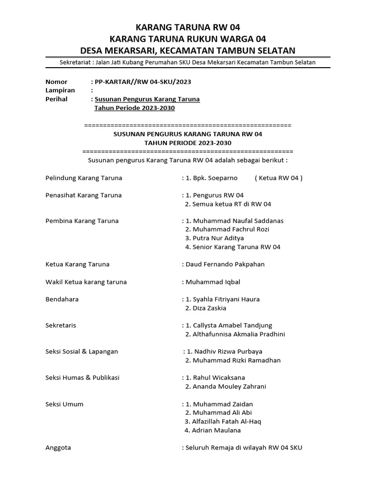 Struktur Karang Taruna | PDF