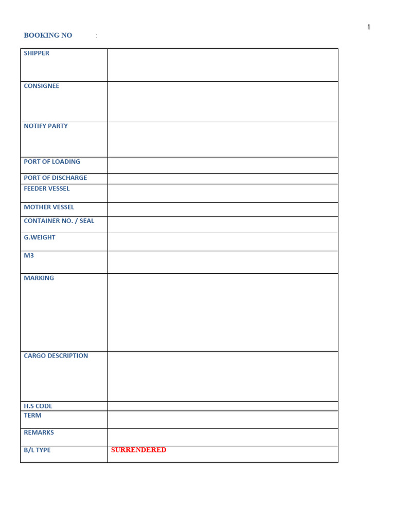 SI Document Template for Shipping | PDF