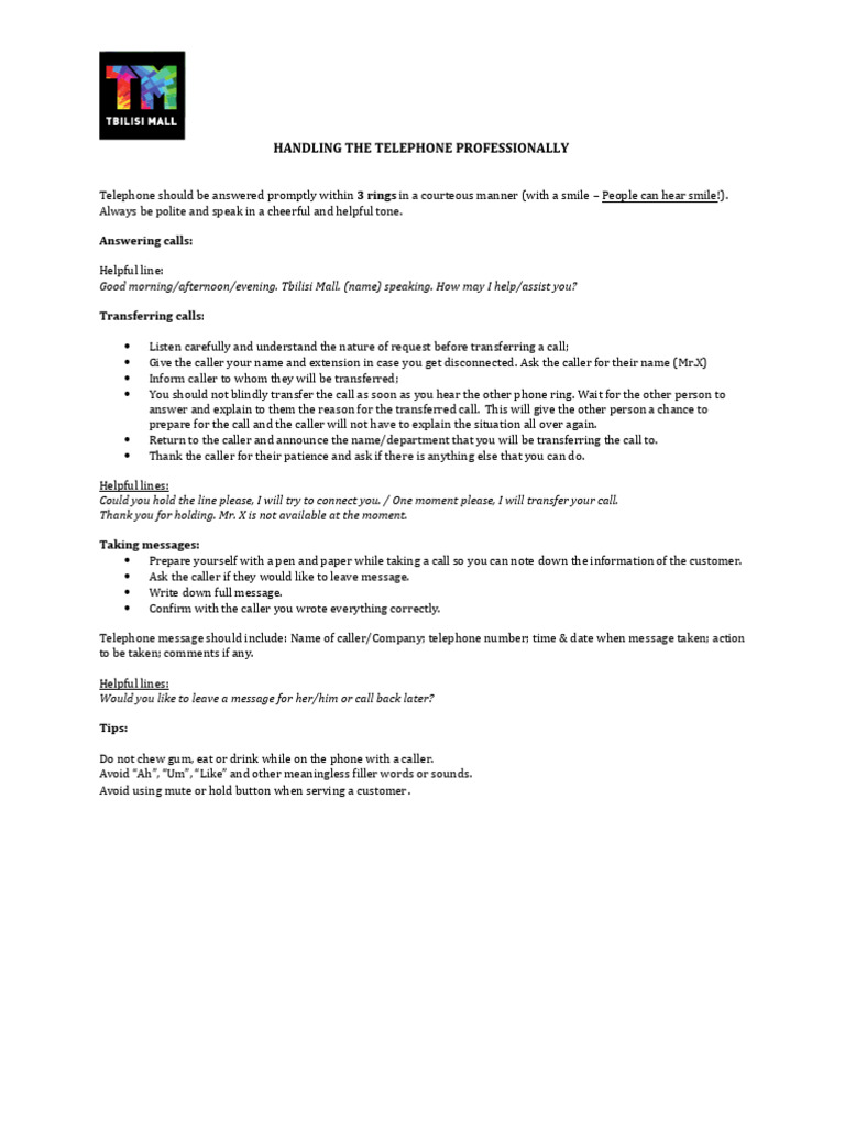 Professional Telephone Handling Tips | PDF