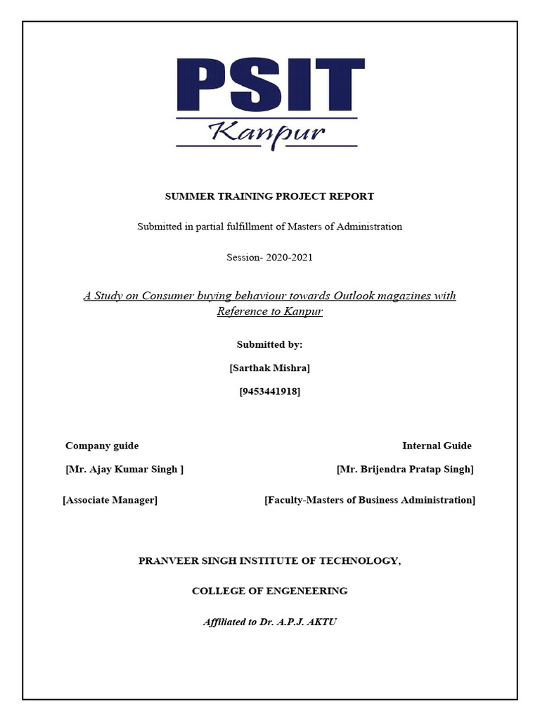 Sip-Report-On-Outlook-Magazine Sample | PDF | Behavior | Mass Media