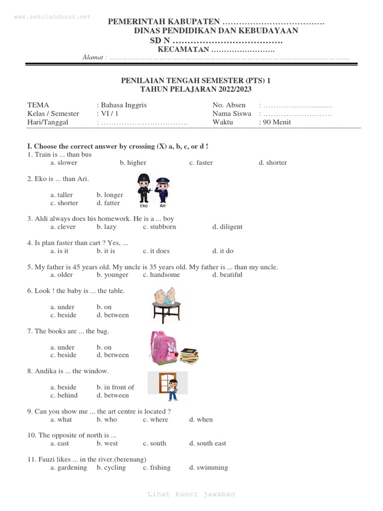 Soal Penilaian Tengah Semester 1 Kelas 6 Bahasa Inggris | PDF