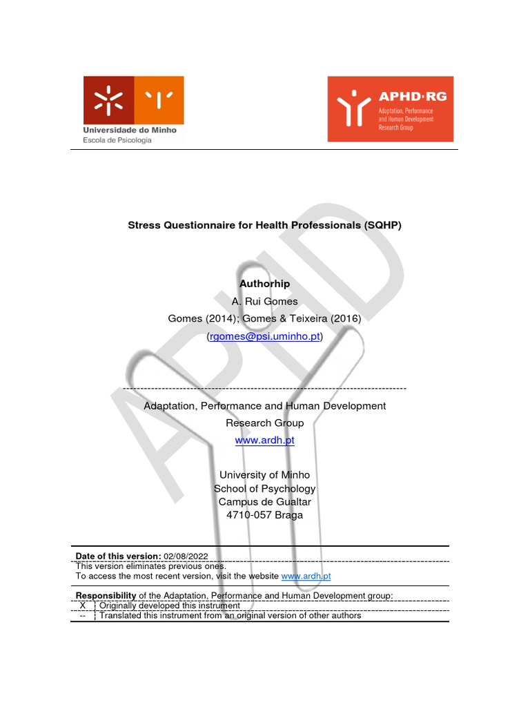 2-SQHP-Stress Questionnaire For Health Professionals | PDF | Stress ...
