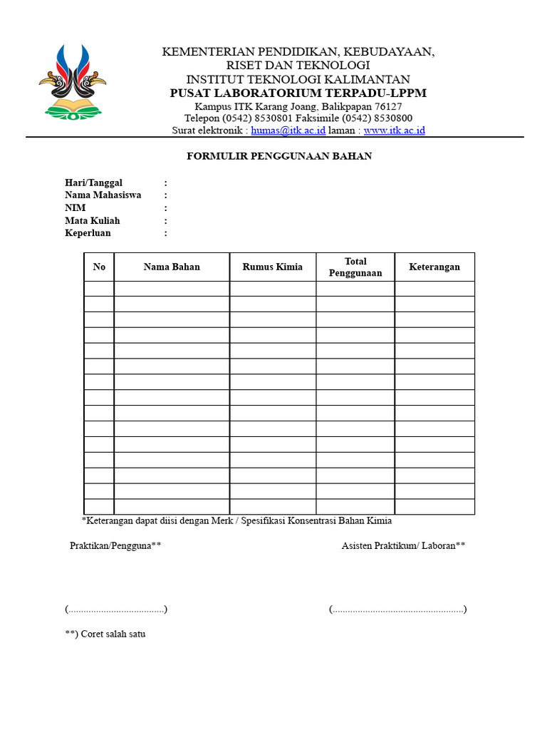 Format Bon Alat Dan Bahan | PDF
