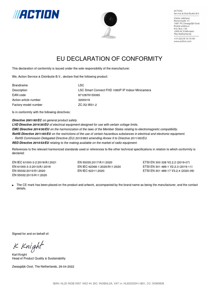 Eu Declaration of Conformity: IBAN: NL20 INGB 0007 1652 44, BIC ...