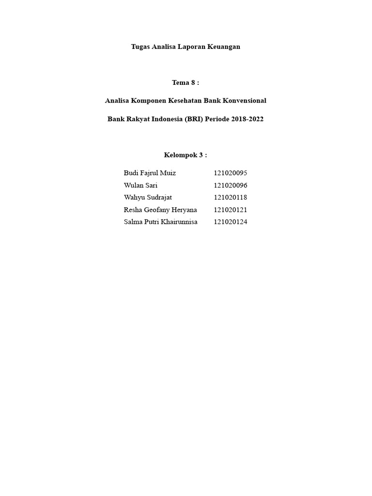 ALK TUGAS 8 - KELOMPOK 3 - Bank Rakyat Indonesia (BRI) | PDF
