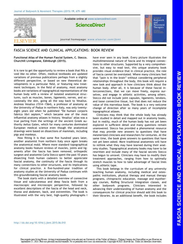 Sciencedirect: Fascia Science and Clinical Applications: Book Review | PDF | Anatomy ...