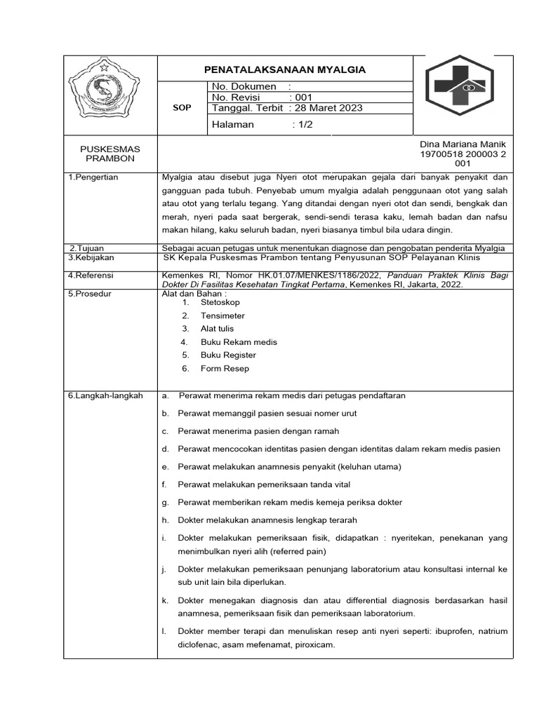 SOP Myalgia | PDF
