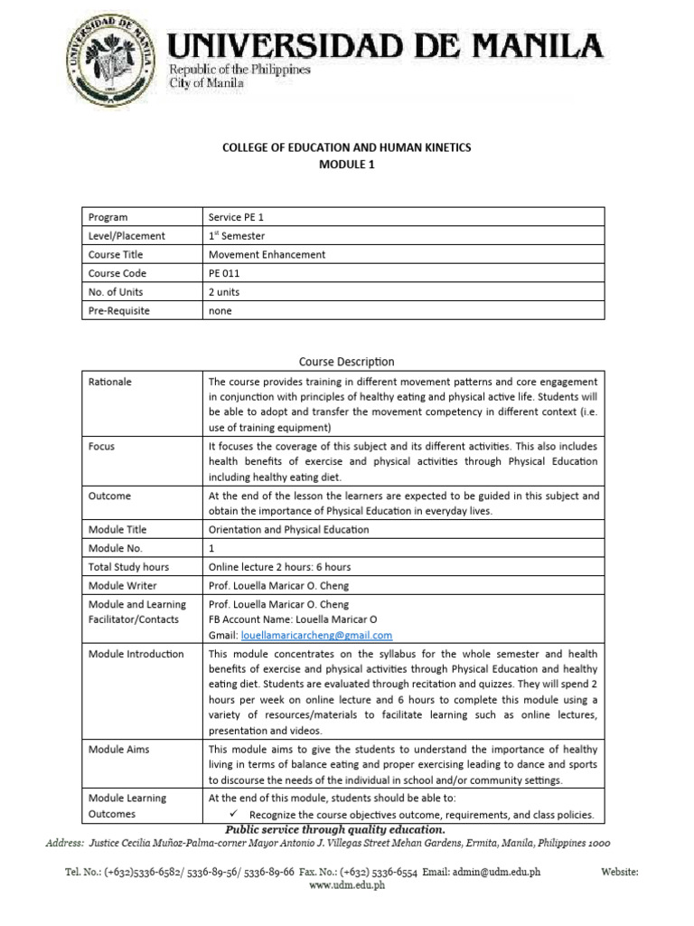 PE-1-Pre-Lesson-1-Physical-Education | PDF | Physical Education | Learning