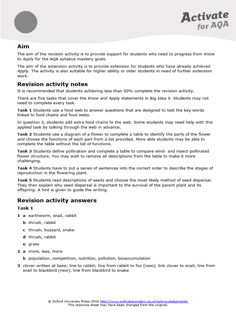 Ecosystem Checkpoint Answers | PDF | Flowers | Pollen