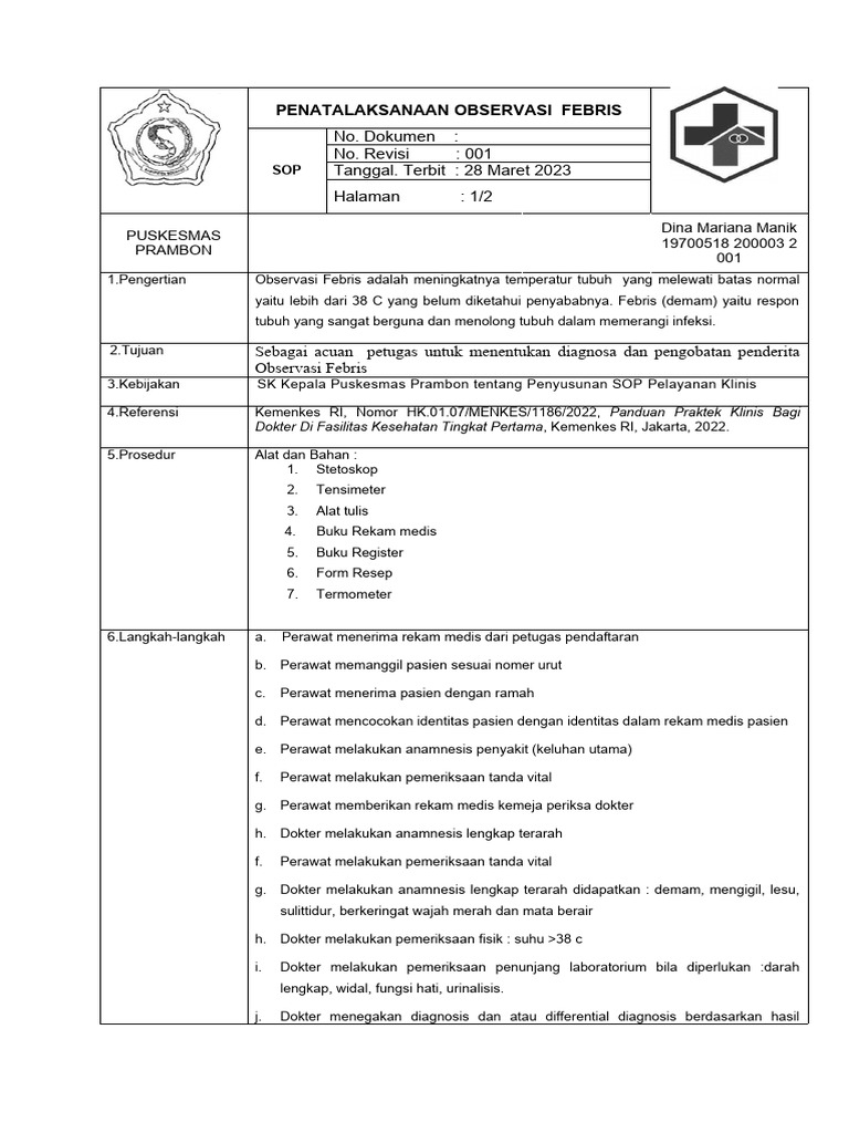 SOP Obs Febris | PDF