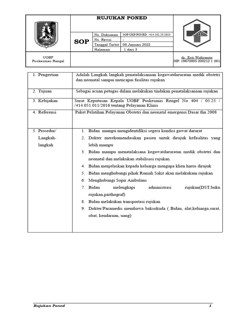 Sop Rujukan Poned | PDF