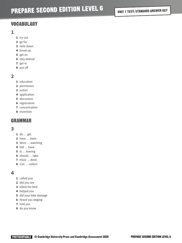 Unit1 Test Standard Answer Key | PDF