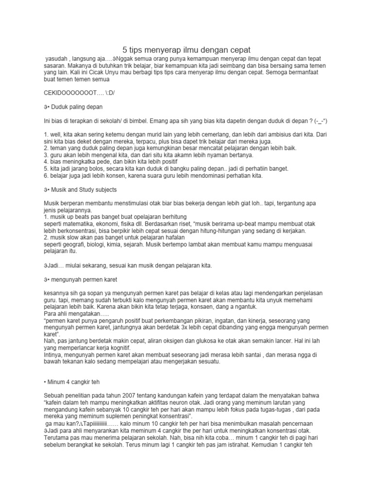 5 Tips Menyerap Ilmu Dengan Cepat | PDF 5 Tips Menyerap Ilmu Dengan Cepat | PDF