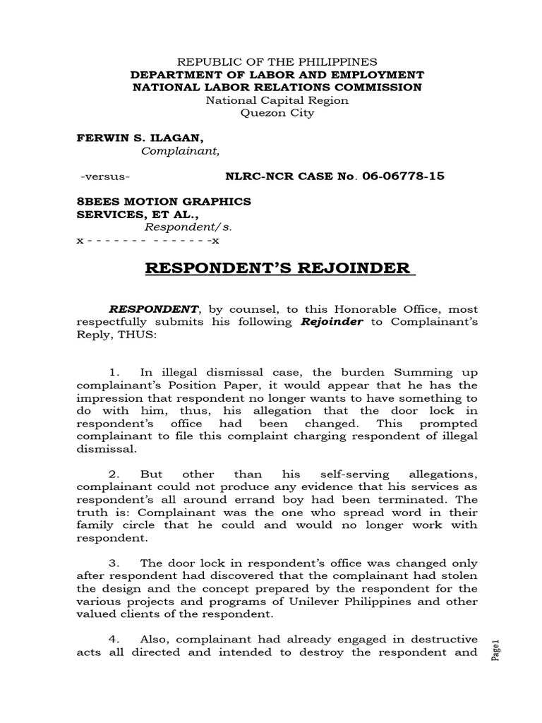 8bees Rejoinder | PDF | Employment | Affidavit