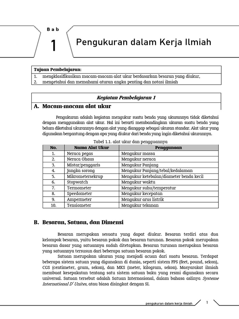 Modul 10 SMA FISIKA Bab 1. Pengukuran DLM Kerja Ilmiah - KP 1 (Layout) TA 22-23 | PDF