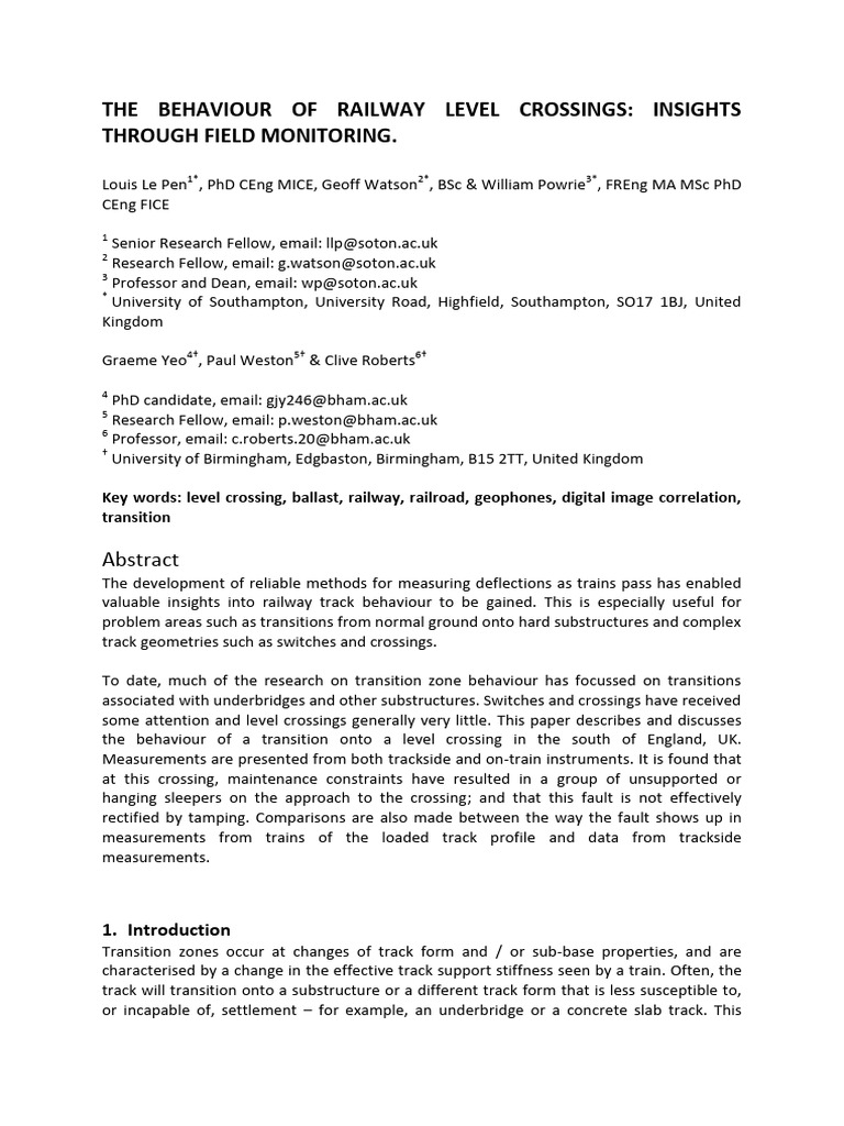 The Behaviour of Railway Level Crossings Insights | PDF | Beam ...
