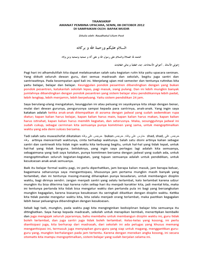 Transkip Pidato Ust. Wafa | PDF