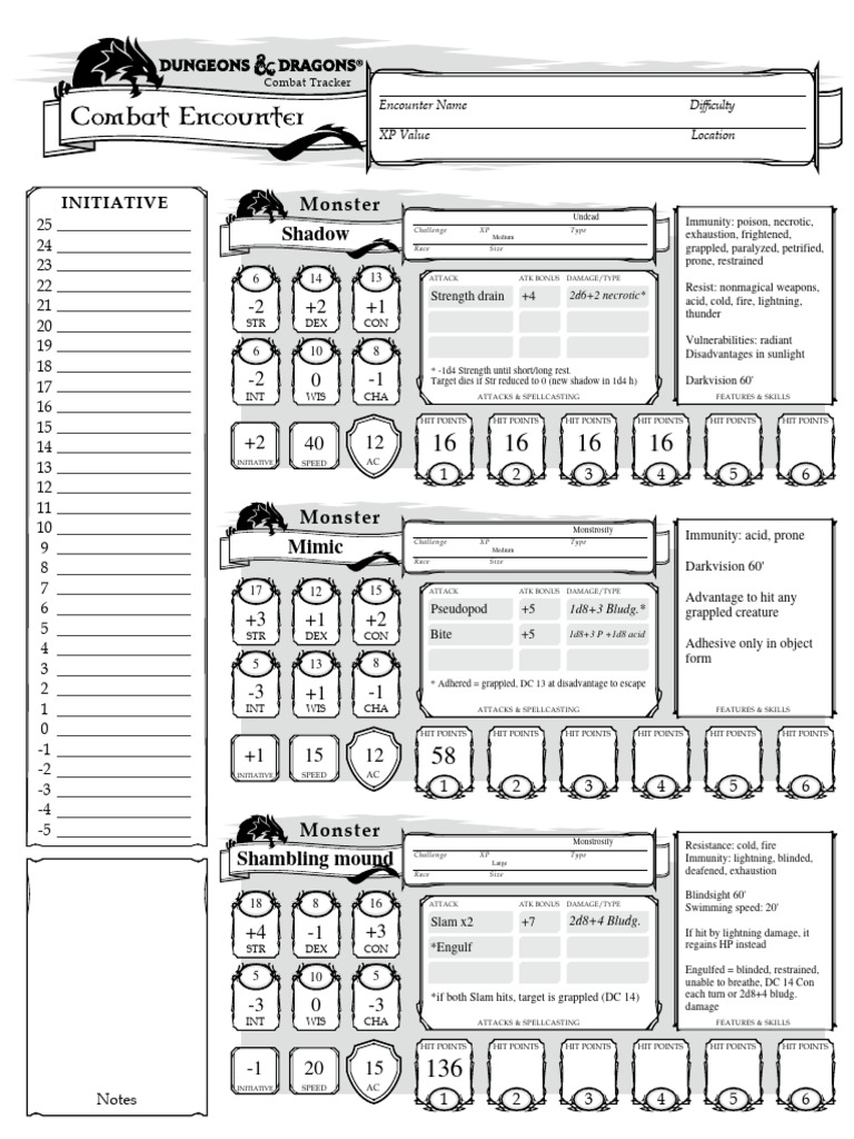 5th Ed Encounter Sheet v5 | PDF | D20 System | Hobbies