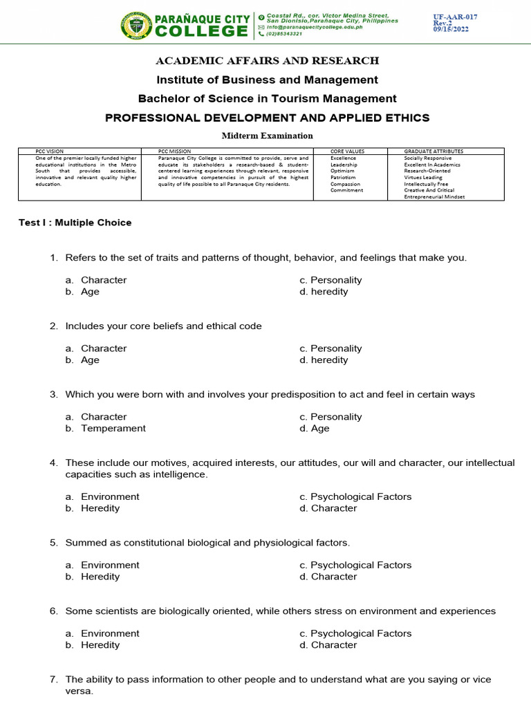 Midterm Exam (Professional Development and Applied Ethics) | PDF ... Midterm Exam (Professional Development and Applied Ethics) | PDF ...