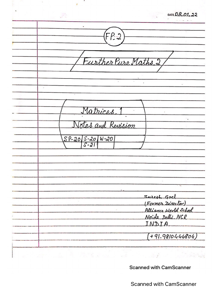 Fp2 Matrices 1 Notes and Revision | PDF