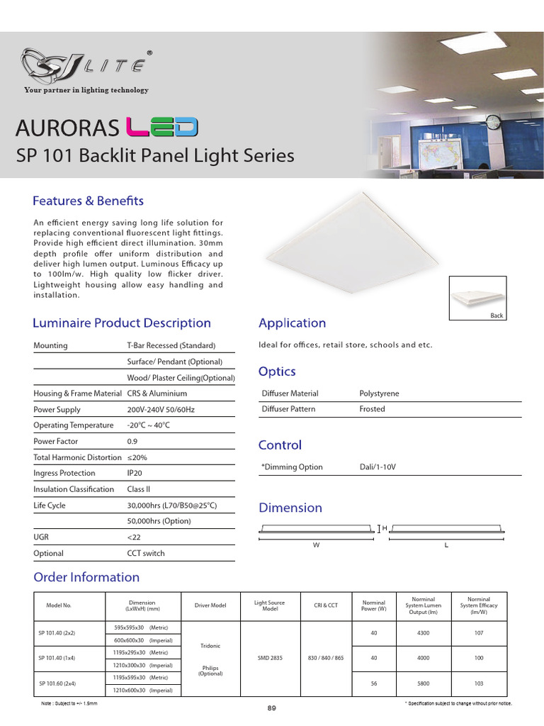 SP101 Backlit Panel Light Series - Product Sheet | PDF | Lighting ...
