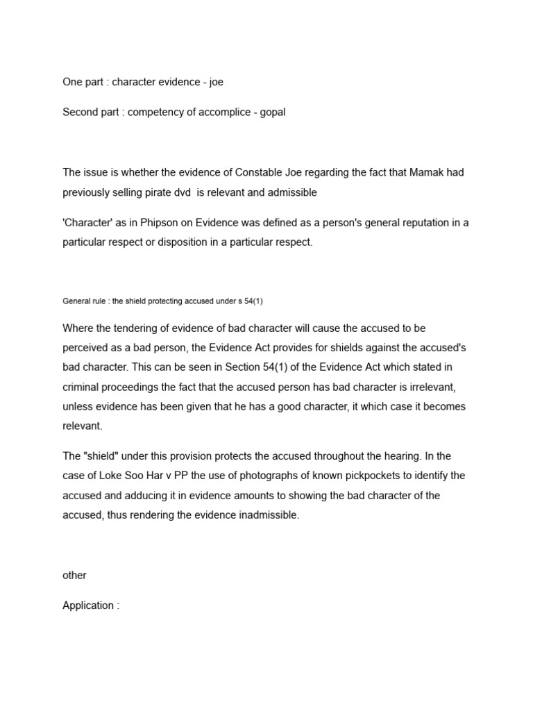 Tuto Character Evidence | PDF | Prosecutor | Evidence