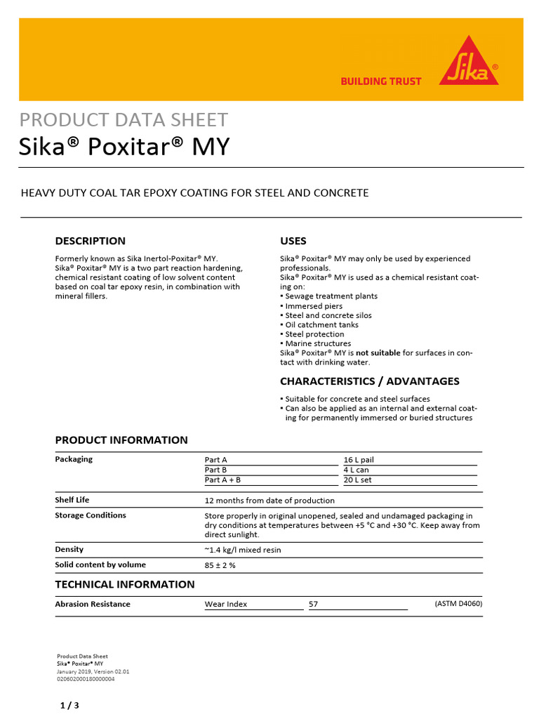 Sika Poxitar My | PDF | Concrete | Epoxy