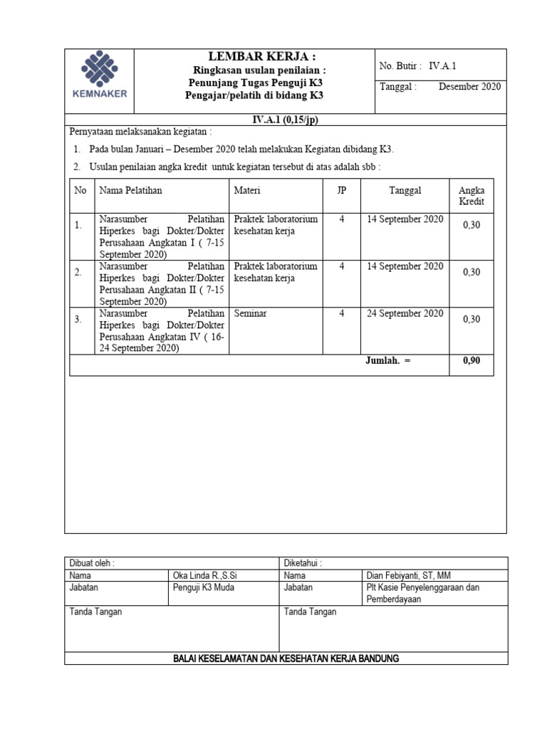 Form Lembar Kerja Pelatihan | PDF