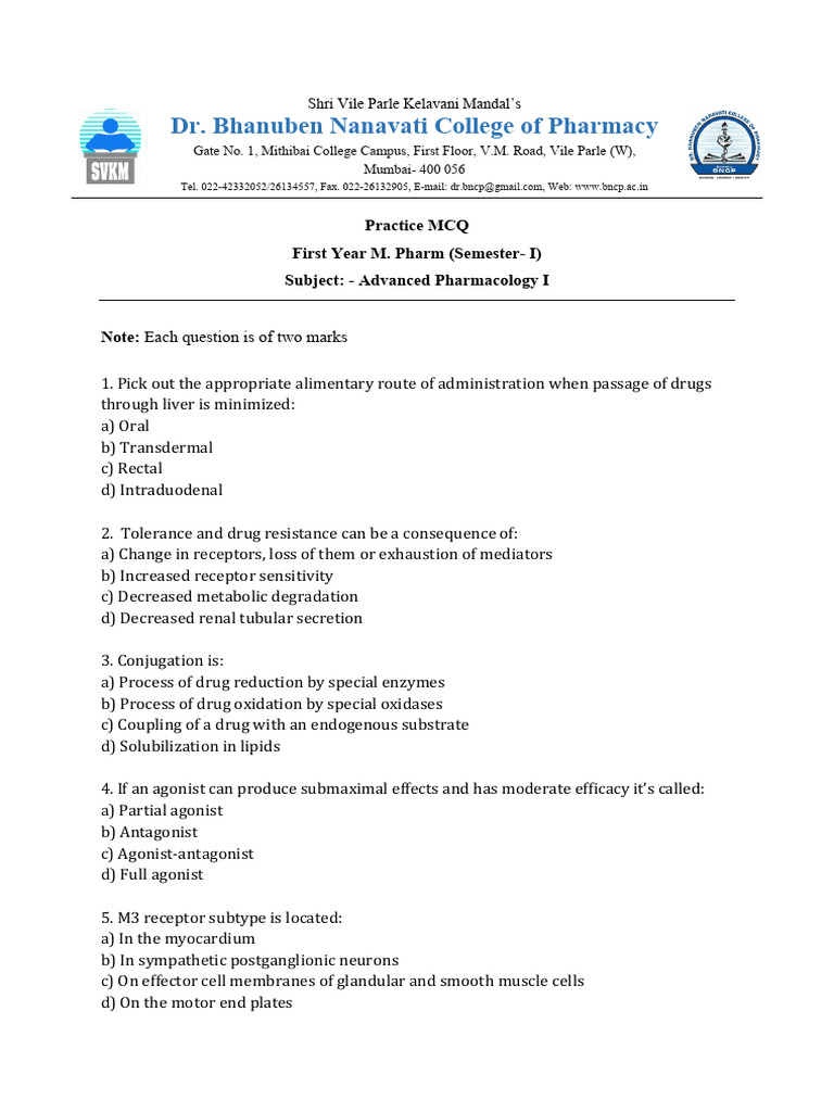 CDoc - Practice Questions-Advanced Pharmacology | PDF | Agonist ...