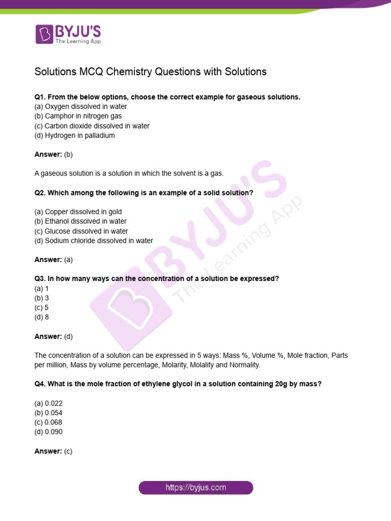 Solution MCQ Questions and Answers | PDF