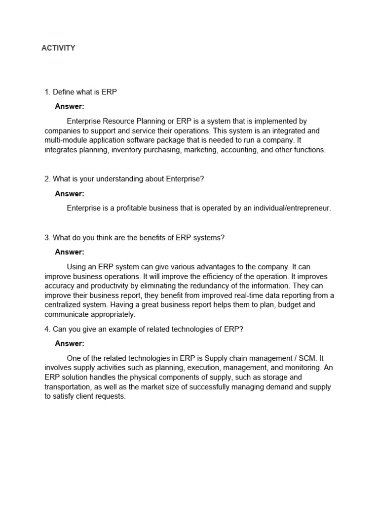 Introduction To ERP System | PDF | Enterprise Resource Planning ...