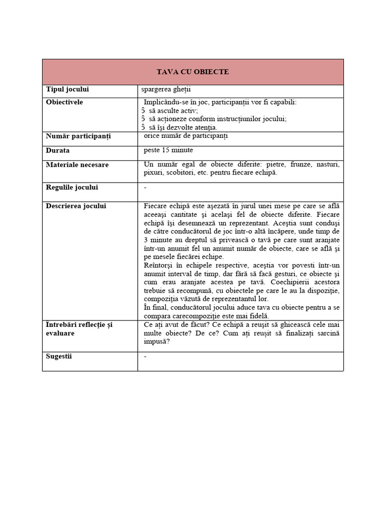 Tava Cu Obiecte | PDF