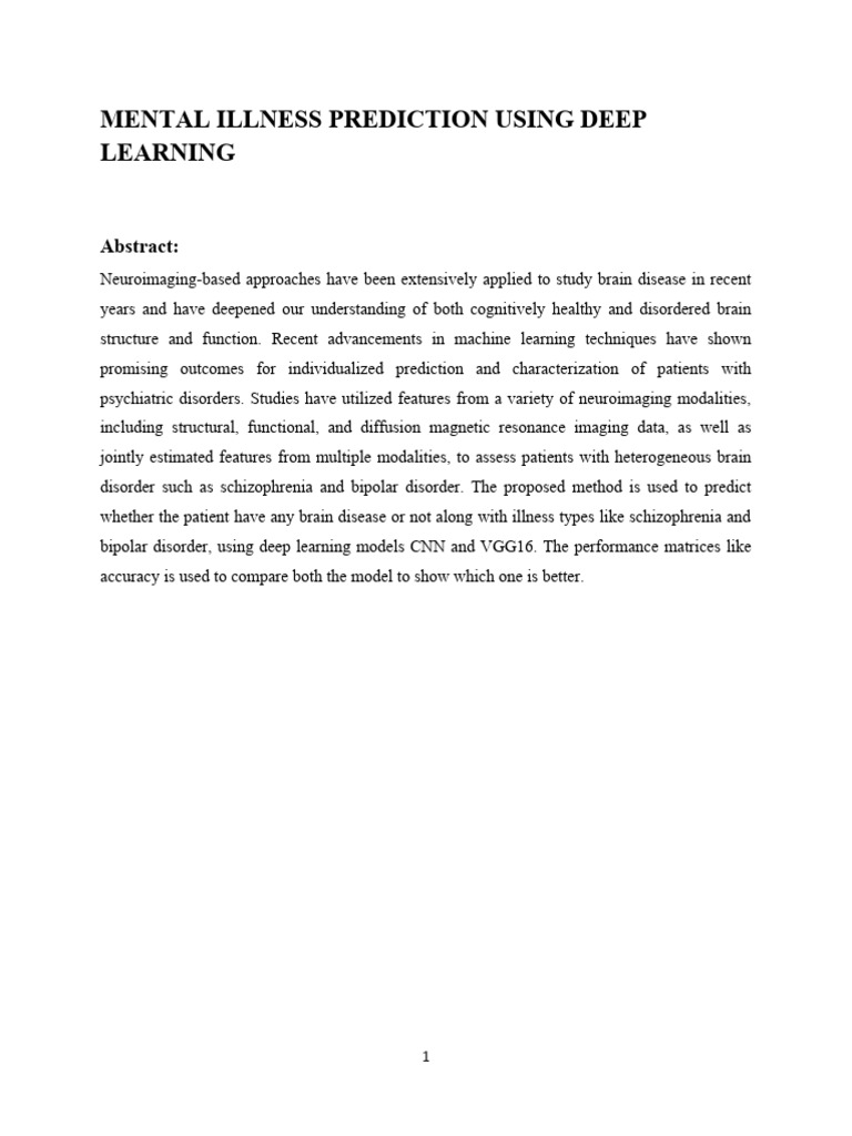 Mental Illness Prediction Using Deep Learning | PDF | Mental Disorder ... Mental Illness Prediction Using Deep Learning | PDF | Mental Disorder ...