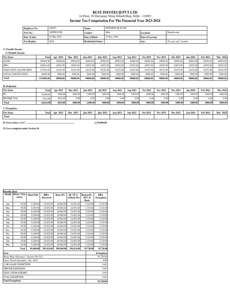 Income Tax Statement | Download Free PDF | Income Tax | Tax Deduction