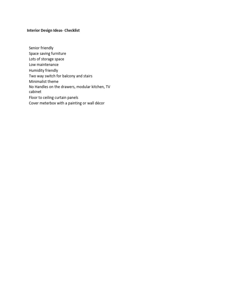 Interior Design Ideas - Checklist | PDF