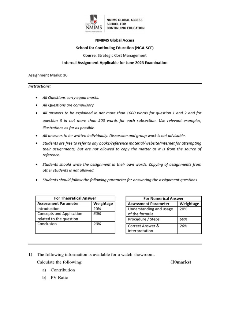 Strategic Cost Management Assignment Guide | PDF | Cost Accounting ...