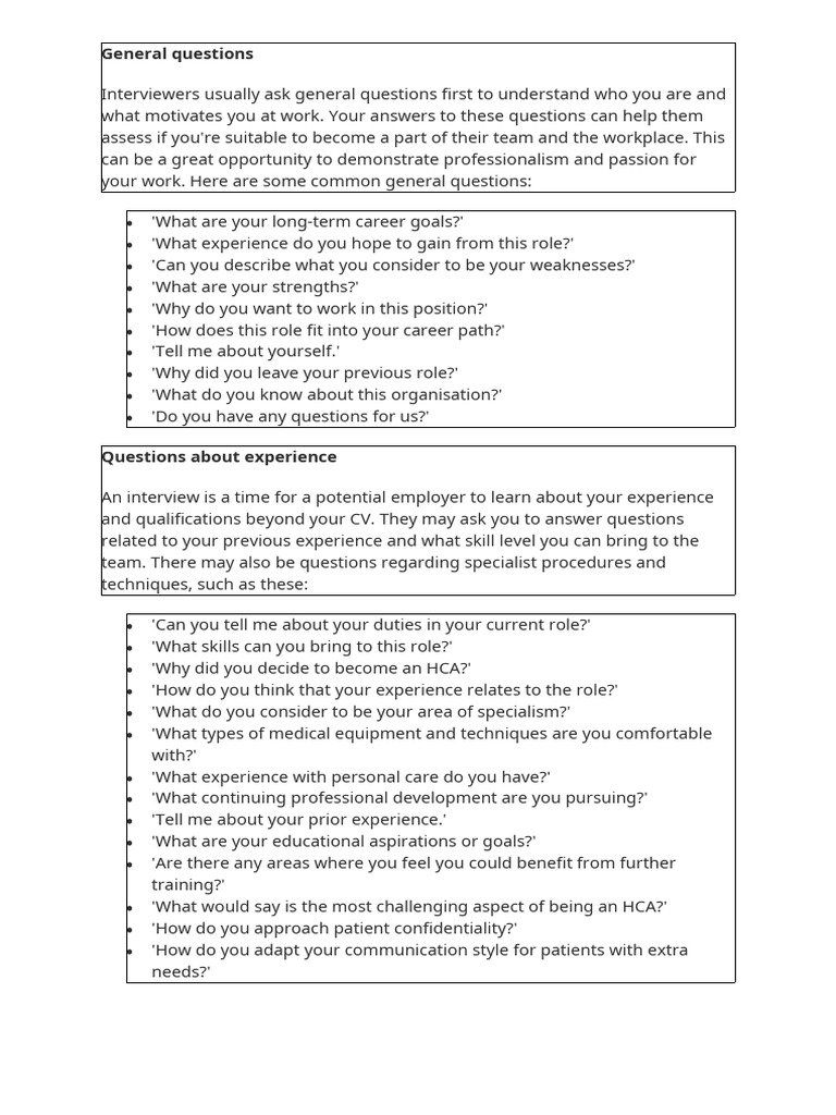 General Questions | PDF | Patient | Job Interview