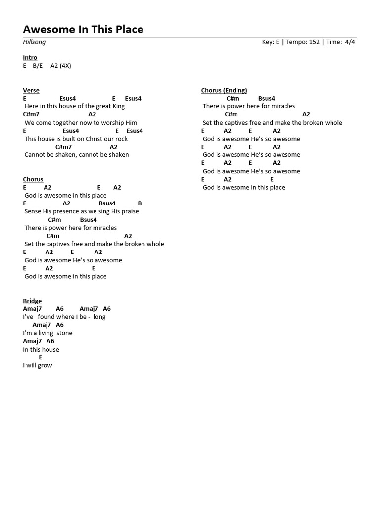 God Is Awesome in This Place Lyrics | PDF | Language Arts & Discipline