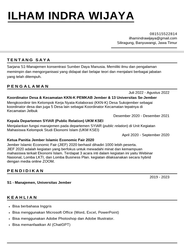 Resume Ilham Indra Wijaya | PDF
