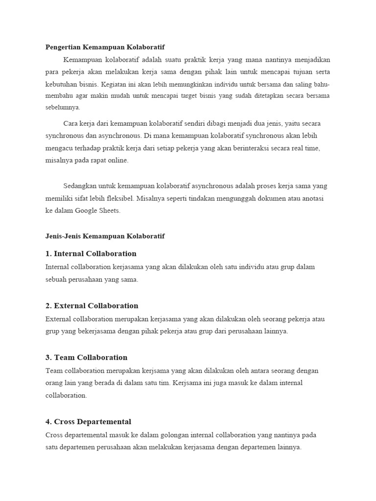 Pengertian Kemampuan Kolaboratif | PDF