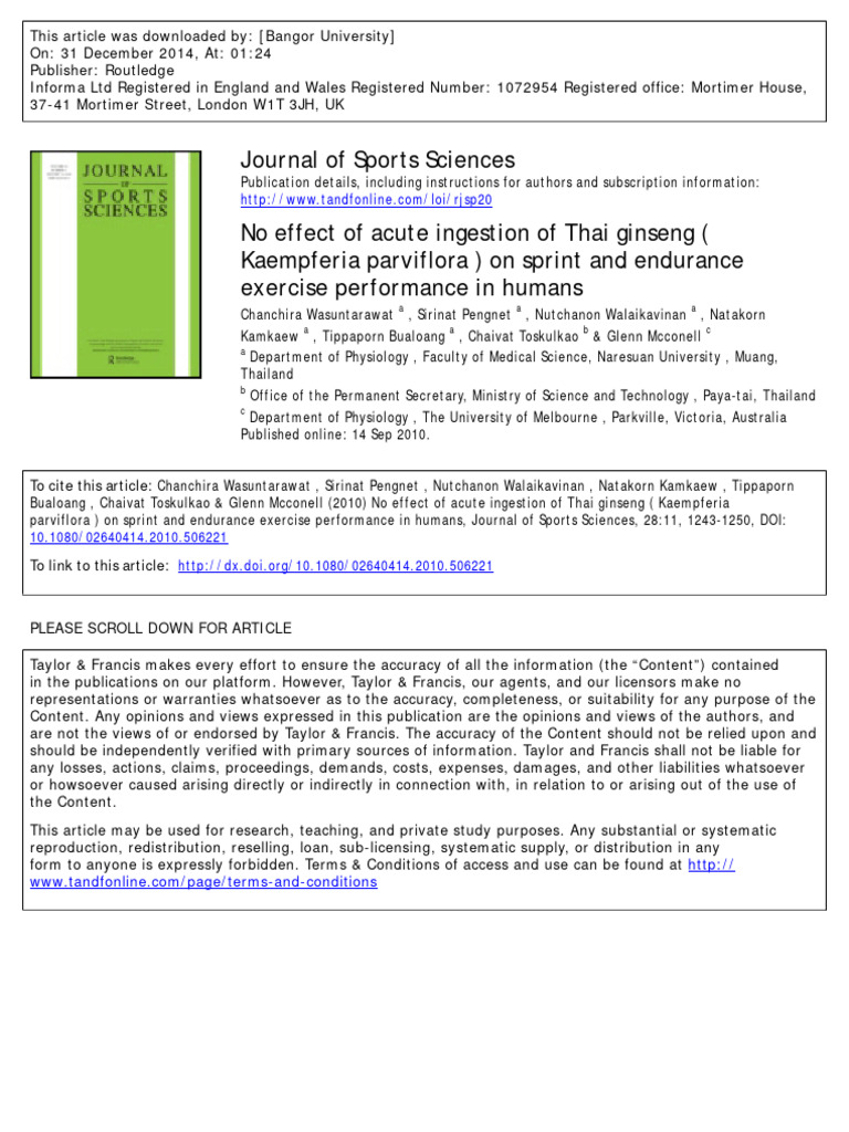 No Effect of Acute Ingestion of Thai Ginseng (Kaempferia Parviflora) On ...