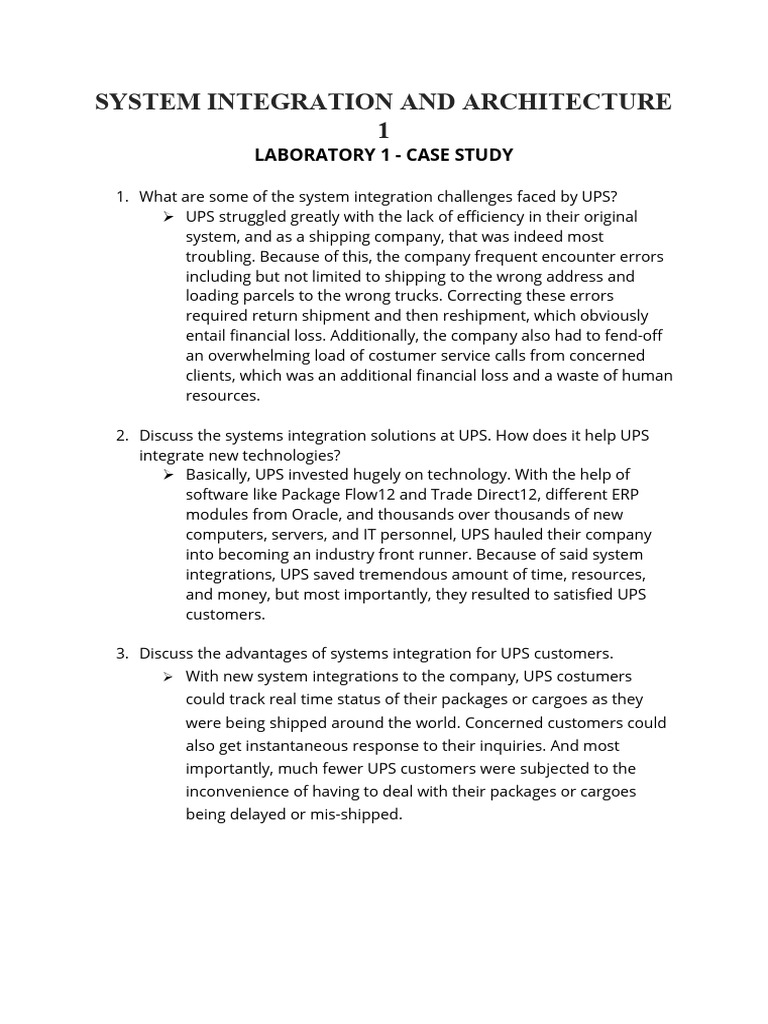 System Integration and Architecture 1 Case Study Outputs | PDF