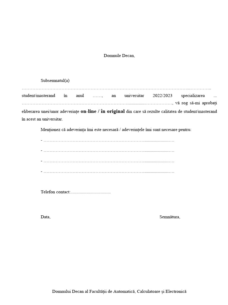 Solicitare Adeverinta Student 2022-2023 2 | PDF