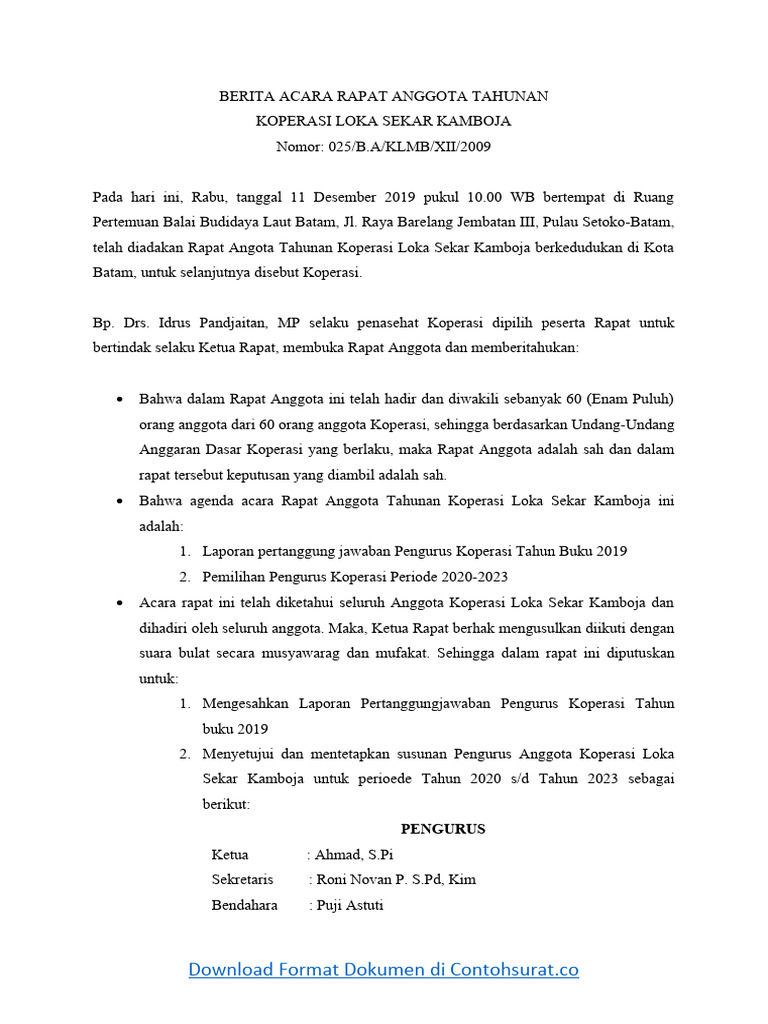 731 - Contoh Berita Acara Rapat Anggota Tahunan Koperasi | PDF