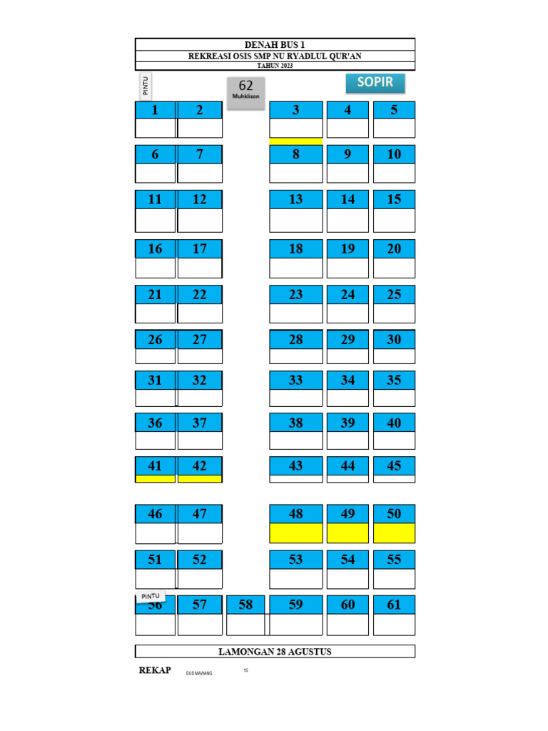Denah Kursi Bus Rekreasi 2023 | PDF