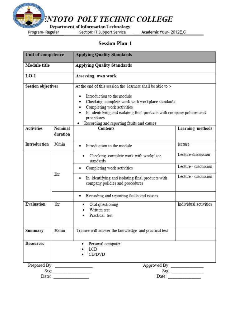 Quality Standards Training Sessions | PDF | Lecture | Information